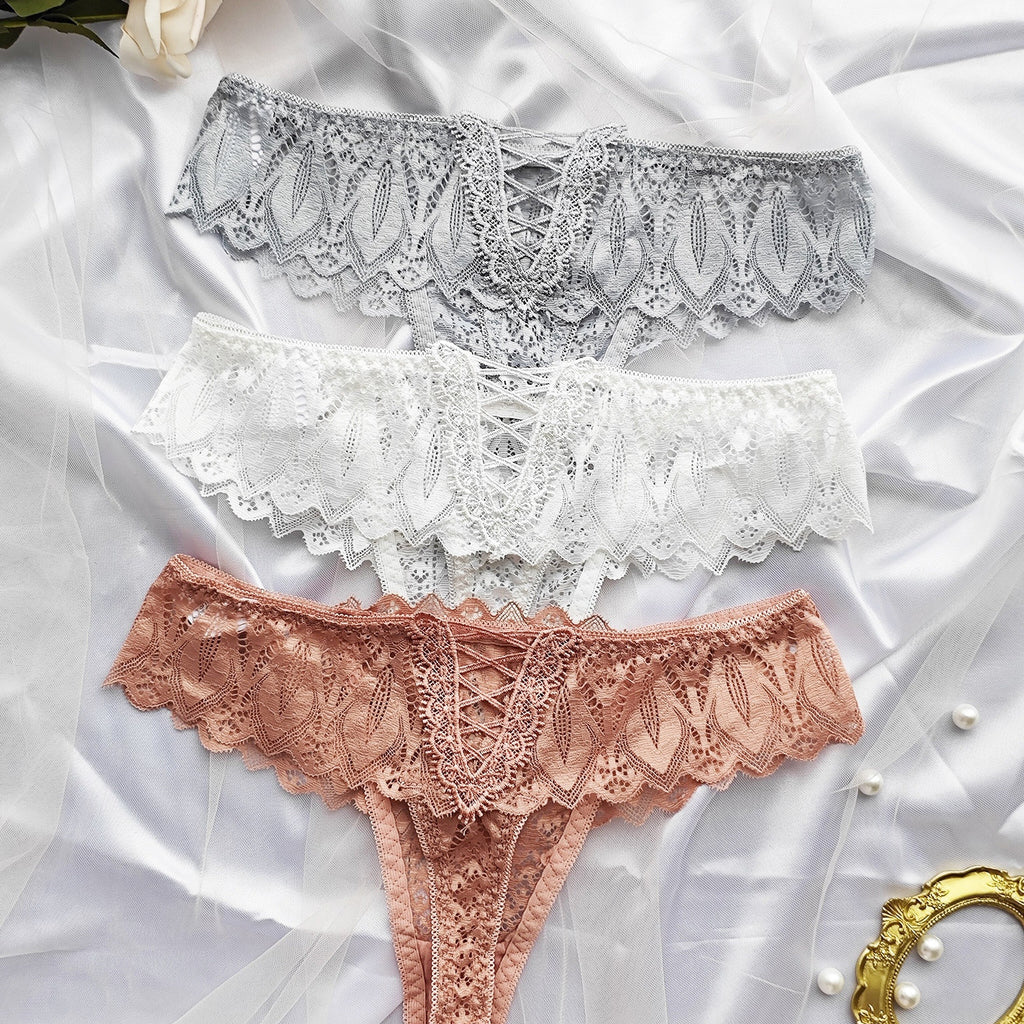 3pcs Floral Lace Cross Cut Out Thongs Set -ED – TFI Lingerie